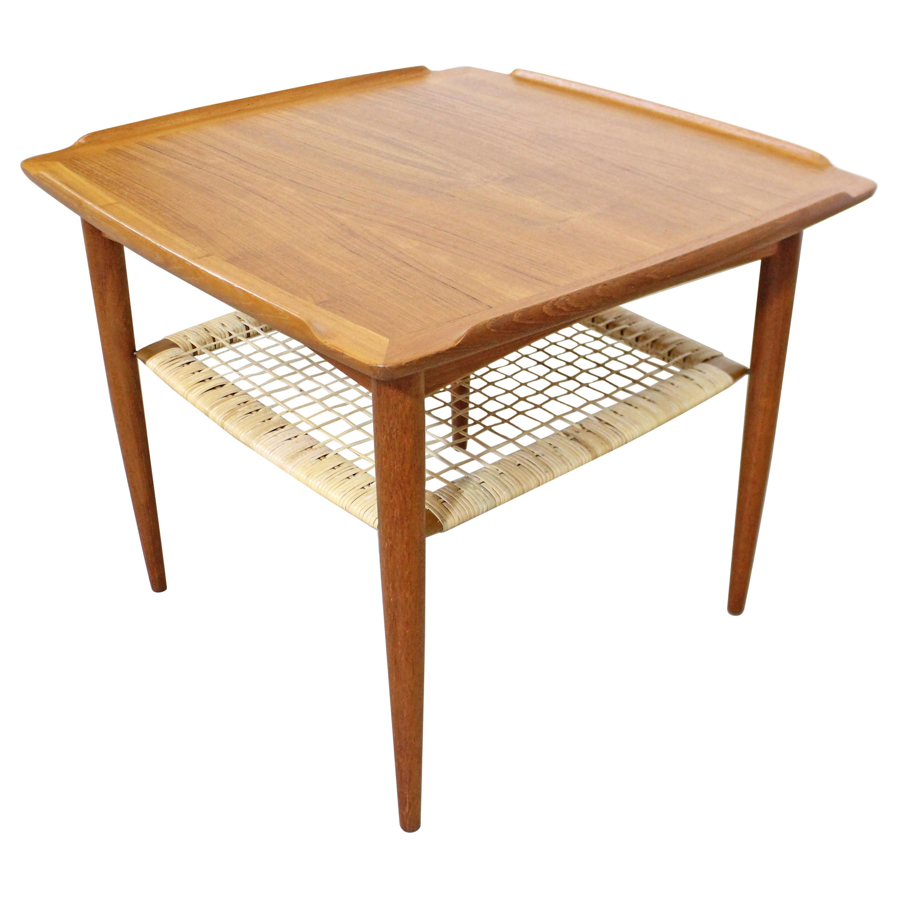 Danish Modern Poul Jensen for Selig Teak Caned Square Side Table at 1stDibs