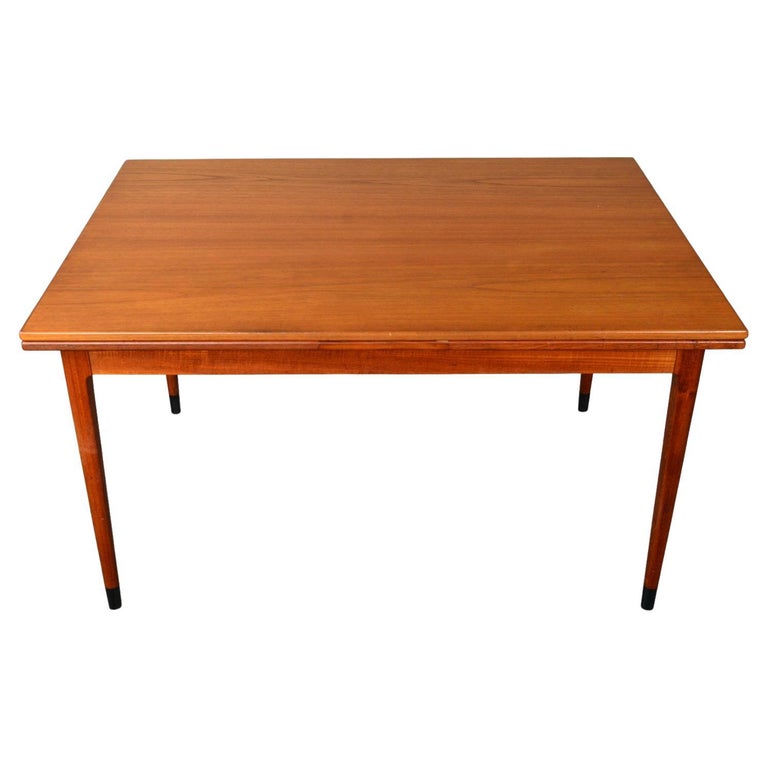 Danish Modern Rectangular Draw Leaf Mid Century Dining Table in Teak ...