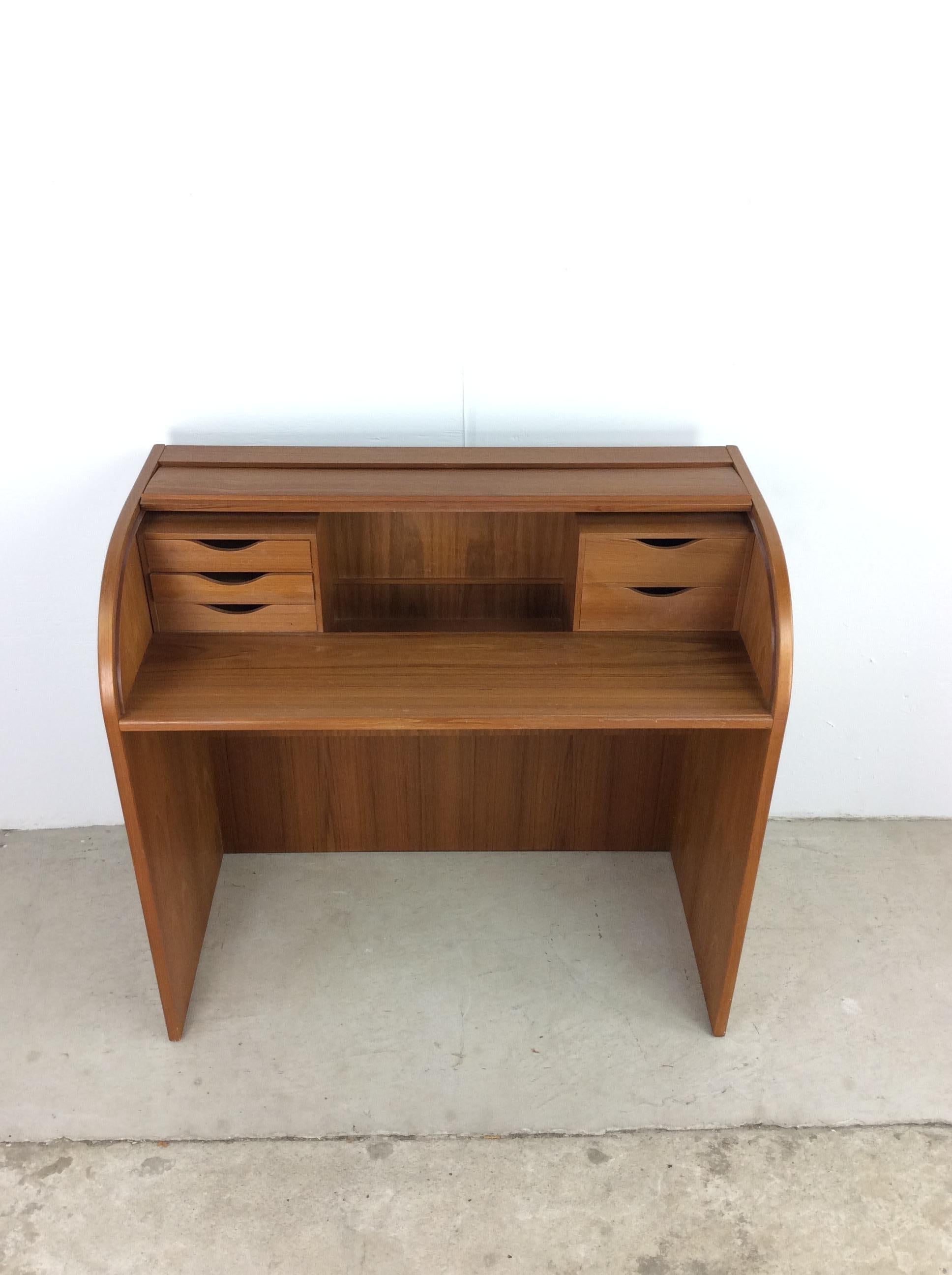 Danish Modern Roll Top Teak Writing Desk For Sale at 1stDibs
