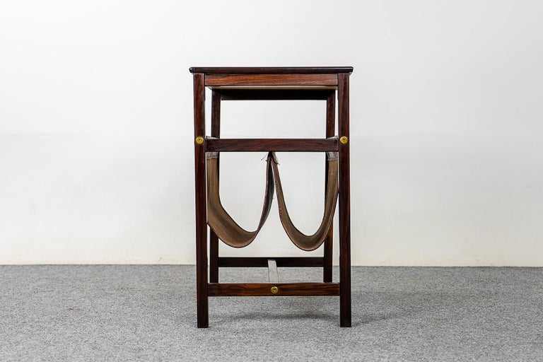 Danish Modern Rosewood and Leather Magazine Side Table For Sale at 1stDibs