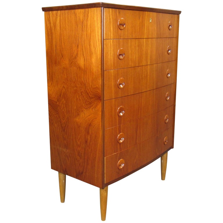Danish Modern Rounded Front Teak Chest of Drawers with Drawer Lock Key ...