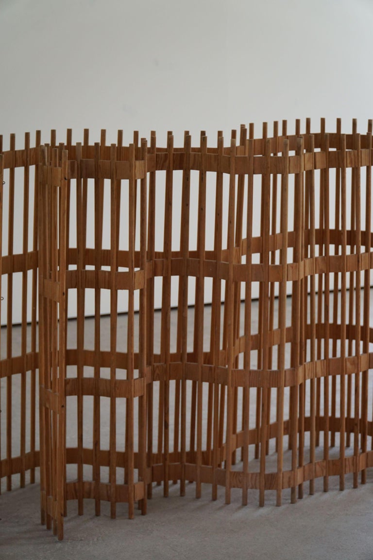 Danish Modern Sculptural Folding Screen / Room Divider in Pine, Made in ...