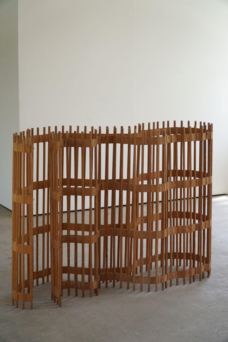 Danish Modern Sculptural Folding Screen / Room Divider in Pine, Made in ...