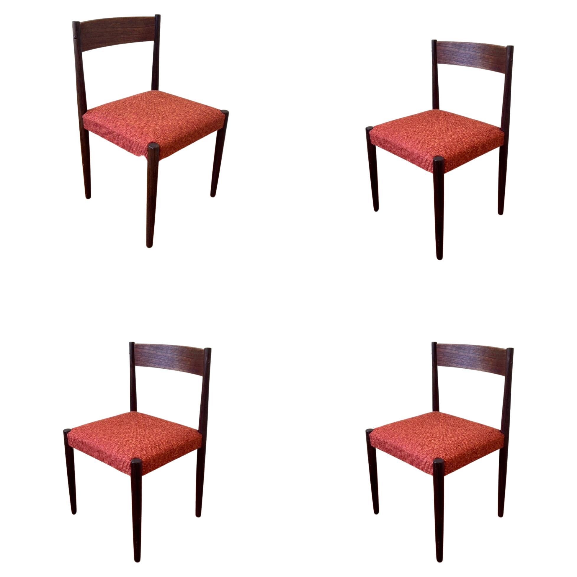 Danish Modern Set of Four Solid Walnut and Teak Frames Dinning Chairs ...