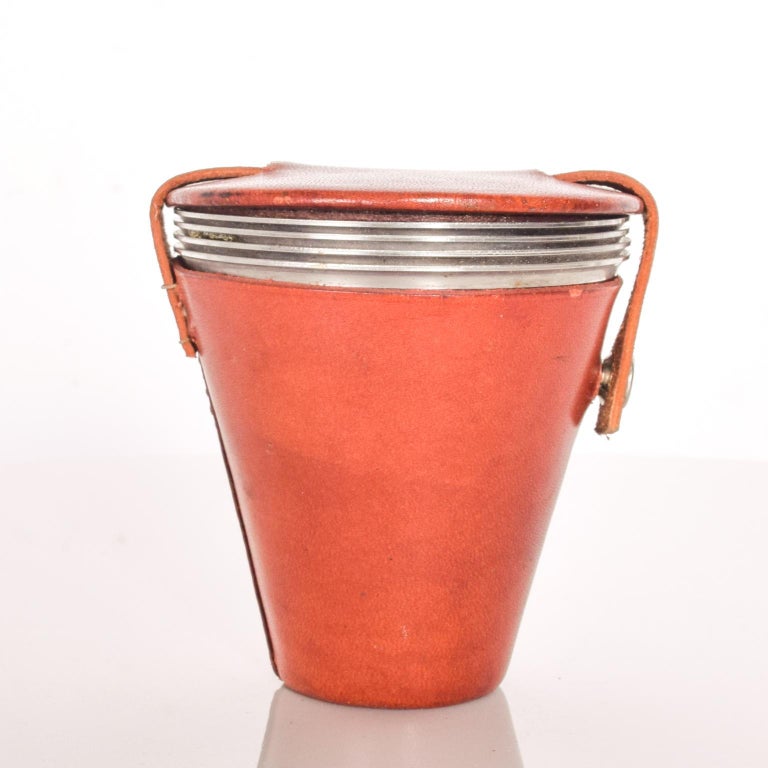 Danish Modern Set Stainless Steel Stirrup Cups Leather Case by RIA ...