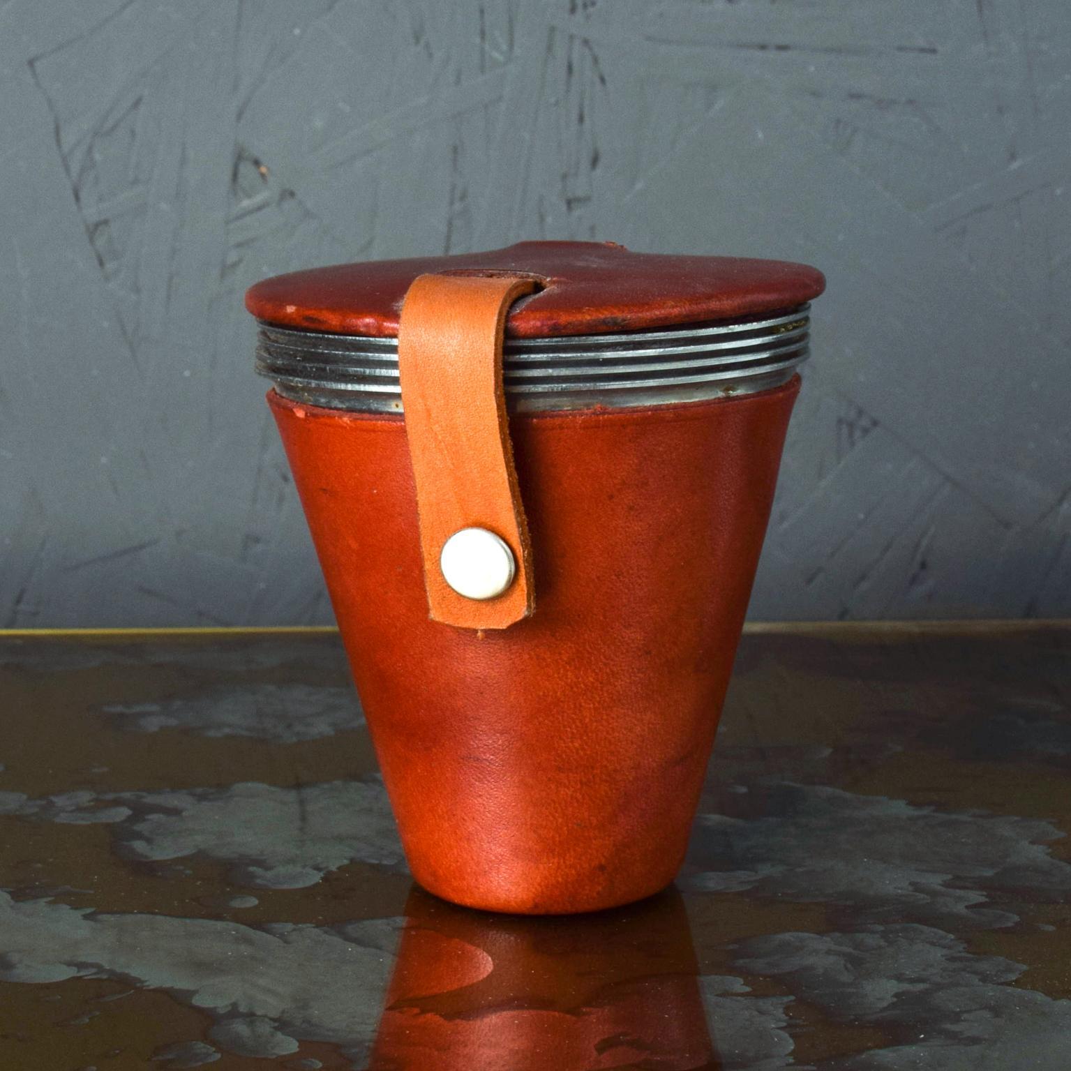 Danish Modern Set Stainless Steel Stirrup Cups Leather Case by RIA ...