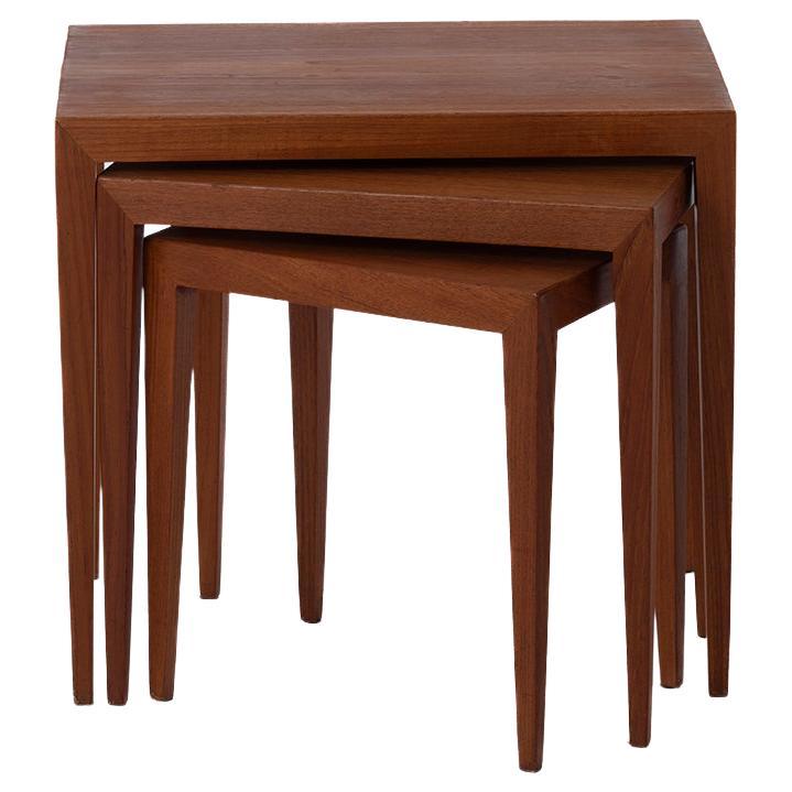 K.T. Danish Modern Teak Nesting Tables, Stamped K.T. Nr. 173 at 1stDibs