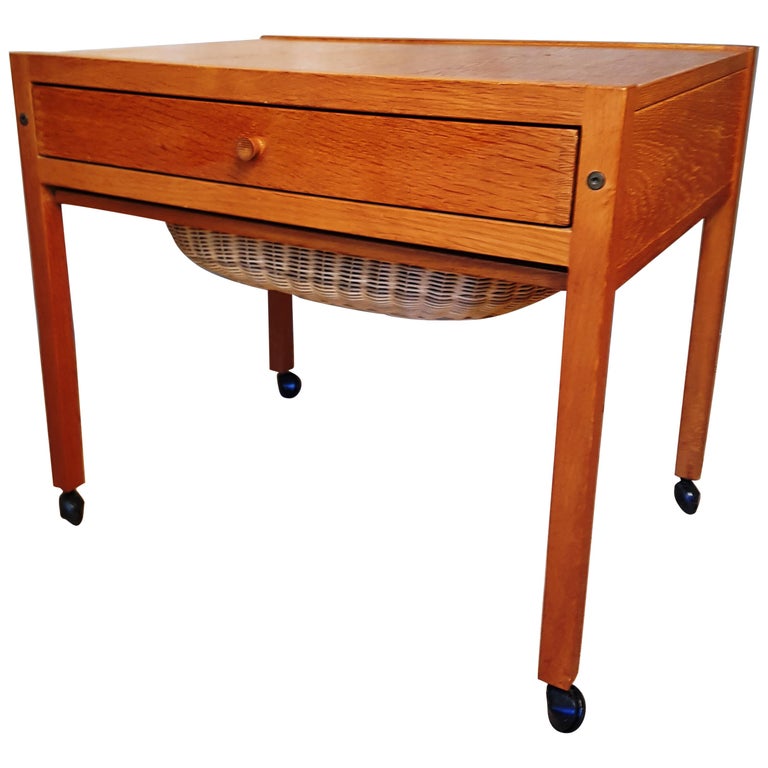 Danish Modern Sewing Table on Wheels For Sale at 1stDibs