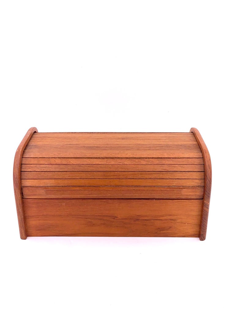 Danish Modern Small Tambour Top Teak Box at 1stDibs