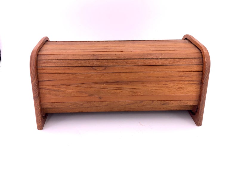 Danish Modern Small Tambour Top Teak Box at 1stDibs