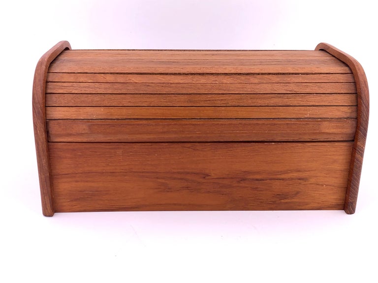 Danish Modern Small Tambour Top Teak Box at 1stDibs