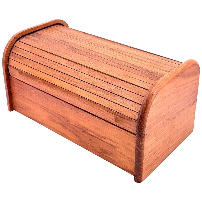 Danish Modern Small Tambour Top Teak Box at 1stDibs