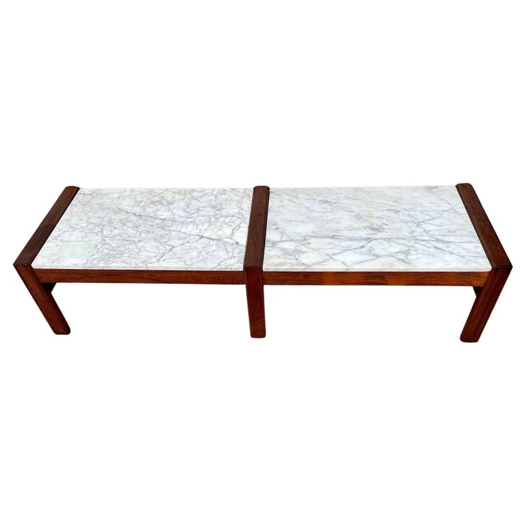 Danish Modern Solid Rosewood and Marble Coffee Table Low and Long For ...