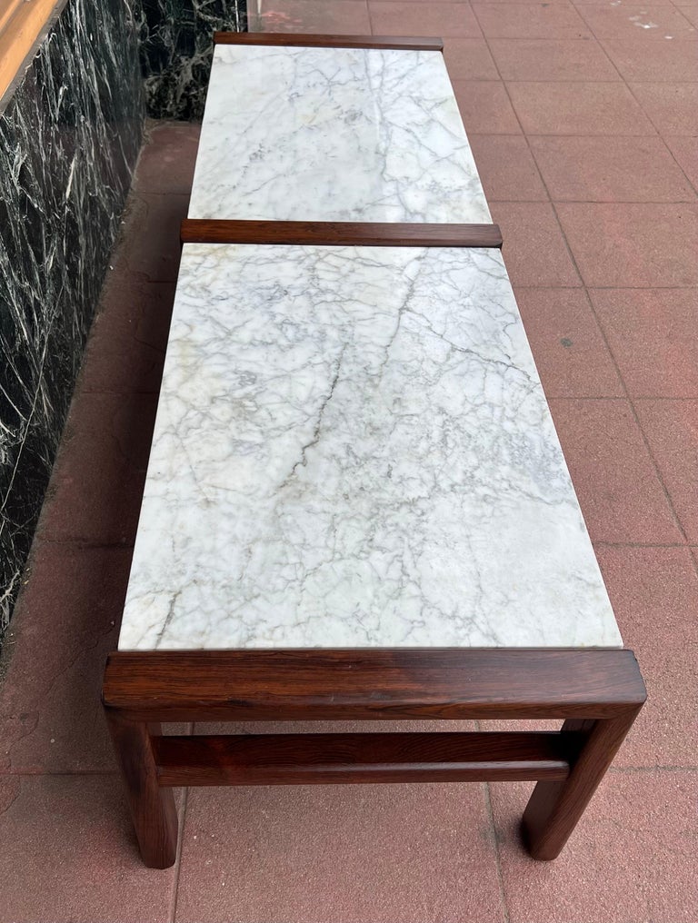 Danish Modern Solid Rosewood and Marble Coffee Table Low and Long For ...