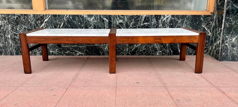 Danish Modern Solid Rosewood and Marble Coffee Table Low and Long For ...