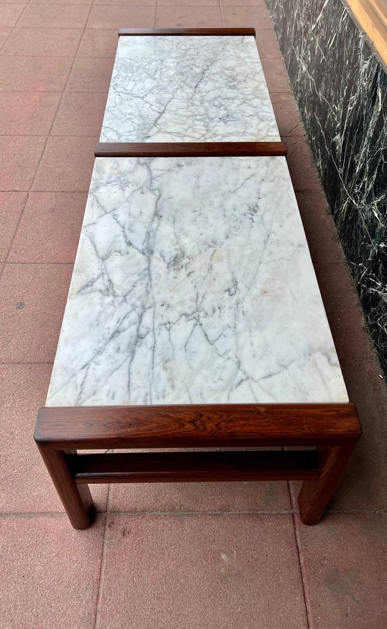 Danish Modern Solid Rosewood and Marble Coffee Table Low and Long For ...