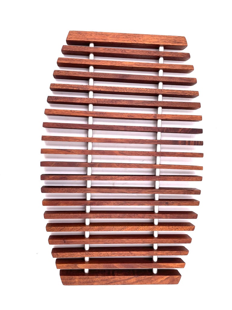 Danish Modern Solid Teak and Aluminum Rods Trivet Hot Plate at 1stDibs