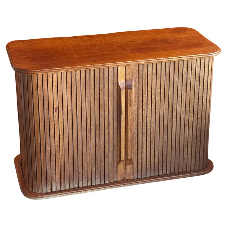 Danish Modern Solid Teak Tambour Door Storage Box at 1stDibs