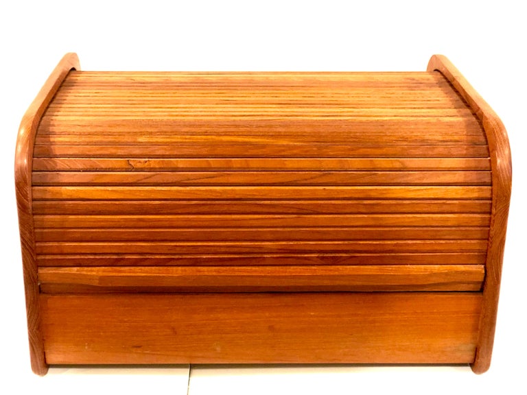 Danish Modern Solid Teak Tambour Door Trinket Desk Top Box at 1stDibs