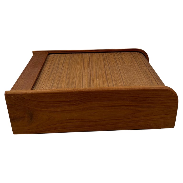 Danish Modern Solid Teak Tambour Door Trinket Desk Top Box For Sale at ...