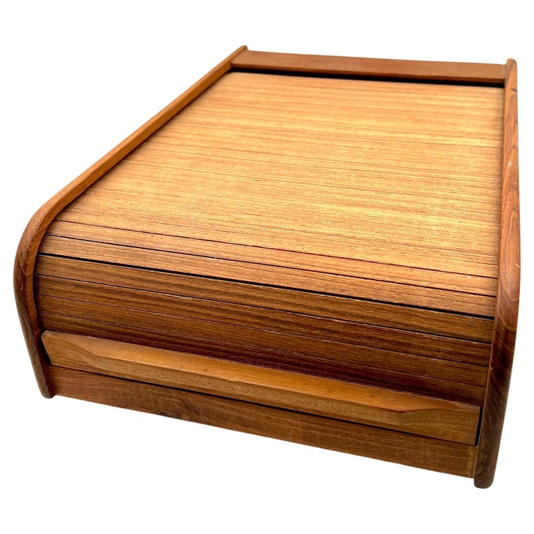 Danish Modern Solid Teak Tambour Door Trinket Desk Top Box For Sale at ...