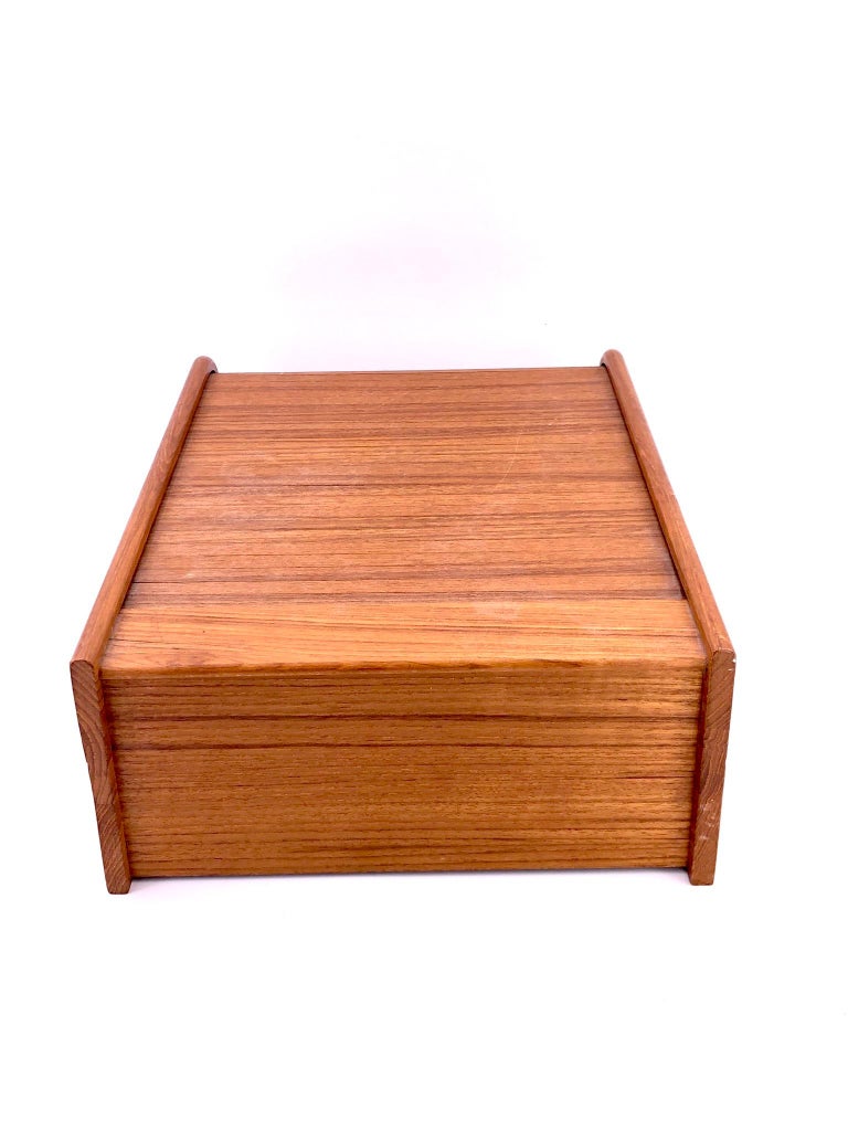 Danish Modern Solid Teak Tambour Door Trinket Desk Top Box at 1stDibs