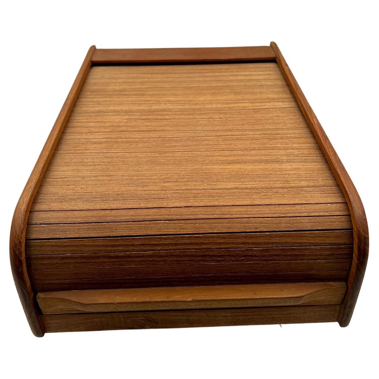 Danish Modern Solid Teak Tambour Door Trinket Desk Top Box For Sale at ...