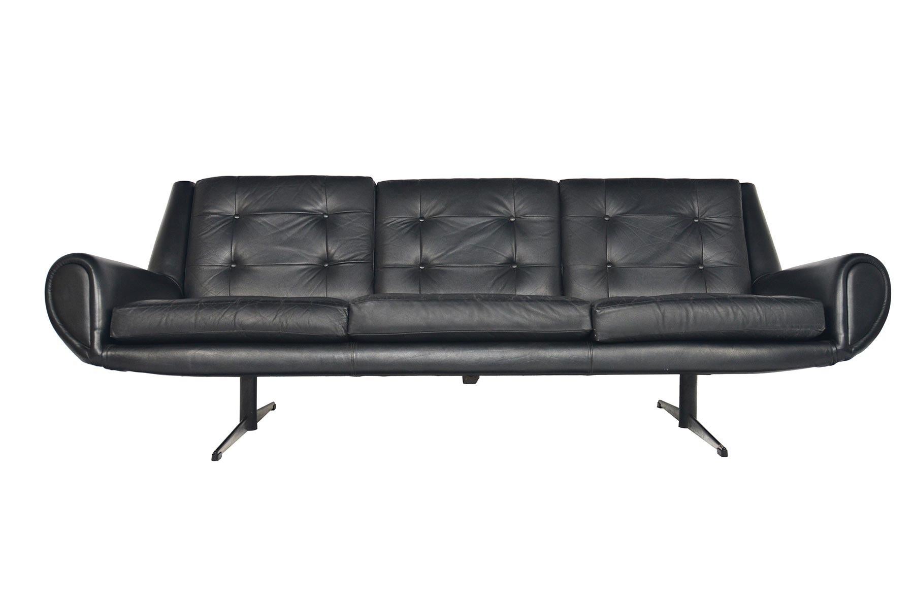 Danish Modern Space Age Sofa in Black Leather For Sale at 1stDibs ...