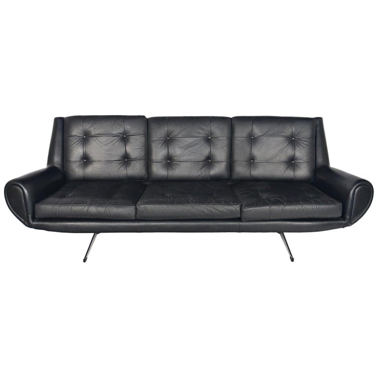 Danish Modern Space Age Sofa in Black Leather For Sale at 1stDibs