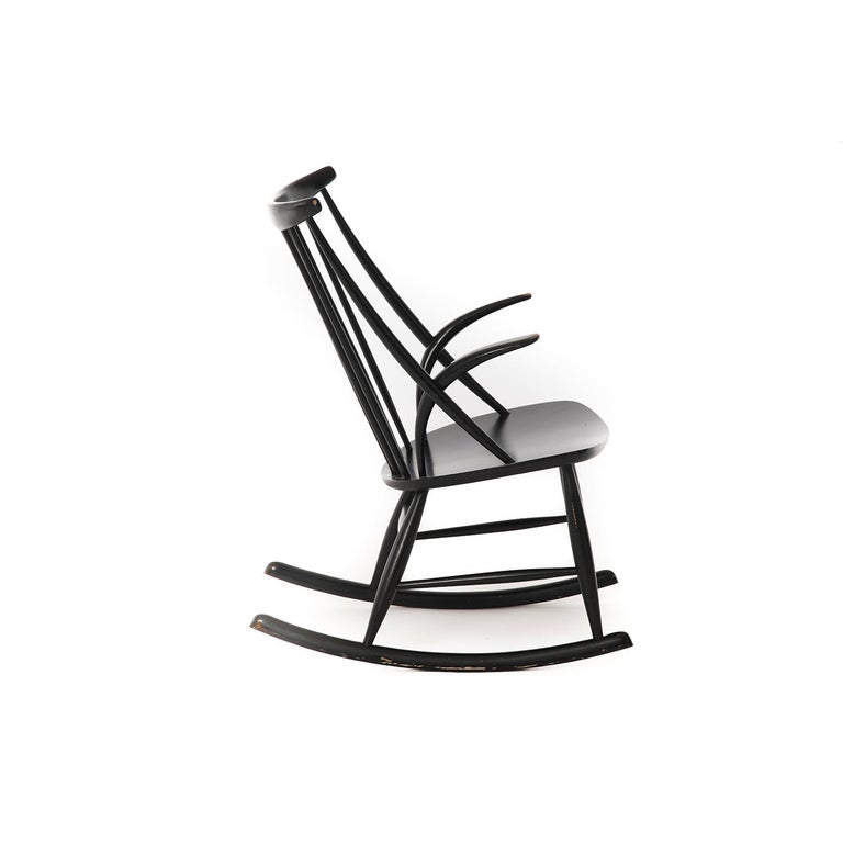 Danish Modern Spindle Backed Wooden Rocking Chair at 1stDibs | spindle ...