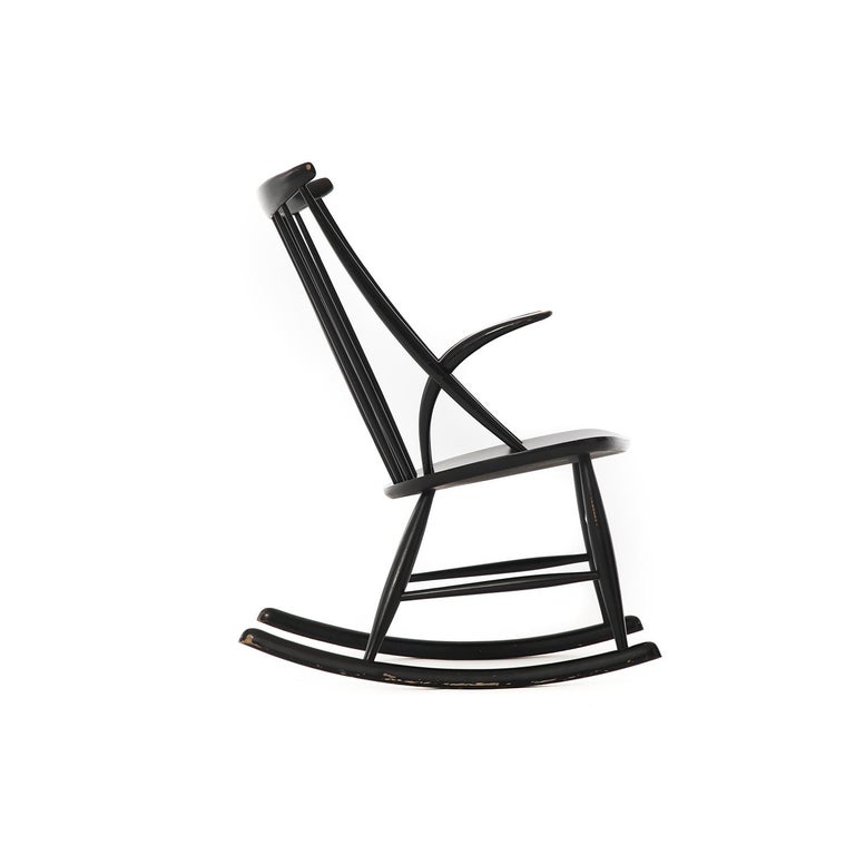 Danish Modern Spindle Backed Wooden Rocking Chair at 1stDibs | spindle ...