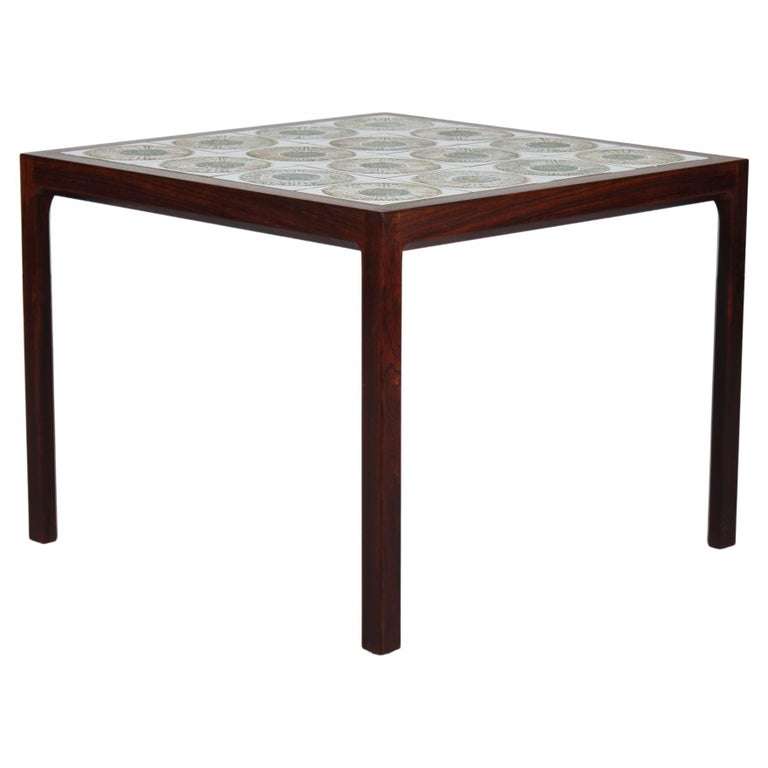 Danish Modern Square Coffee Table Dark Wood with Royal Copenhagen Tiles ...
