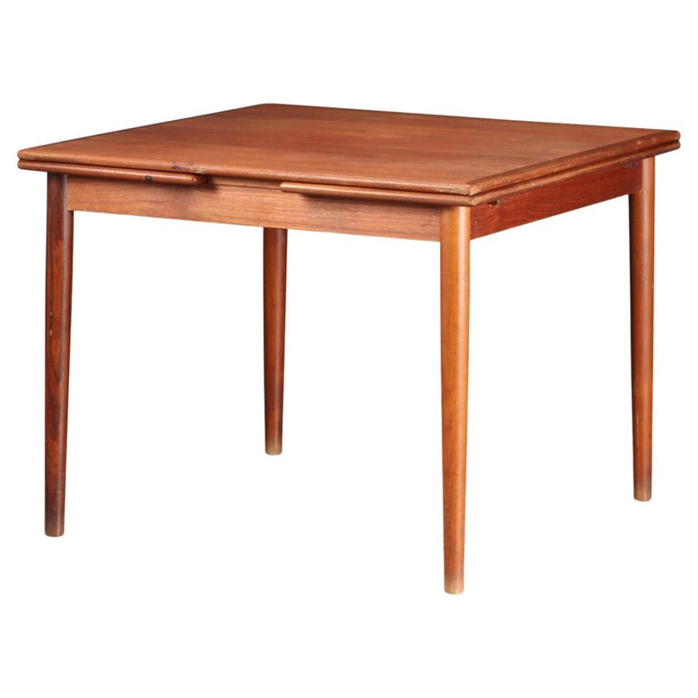 Danish Modern Square Draw Leaf Dining Table In Teak For Sale at 1stDibs