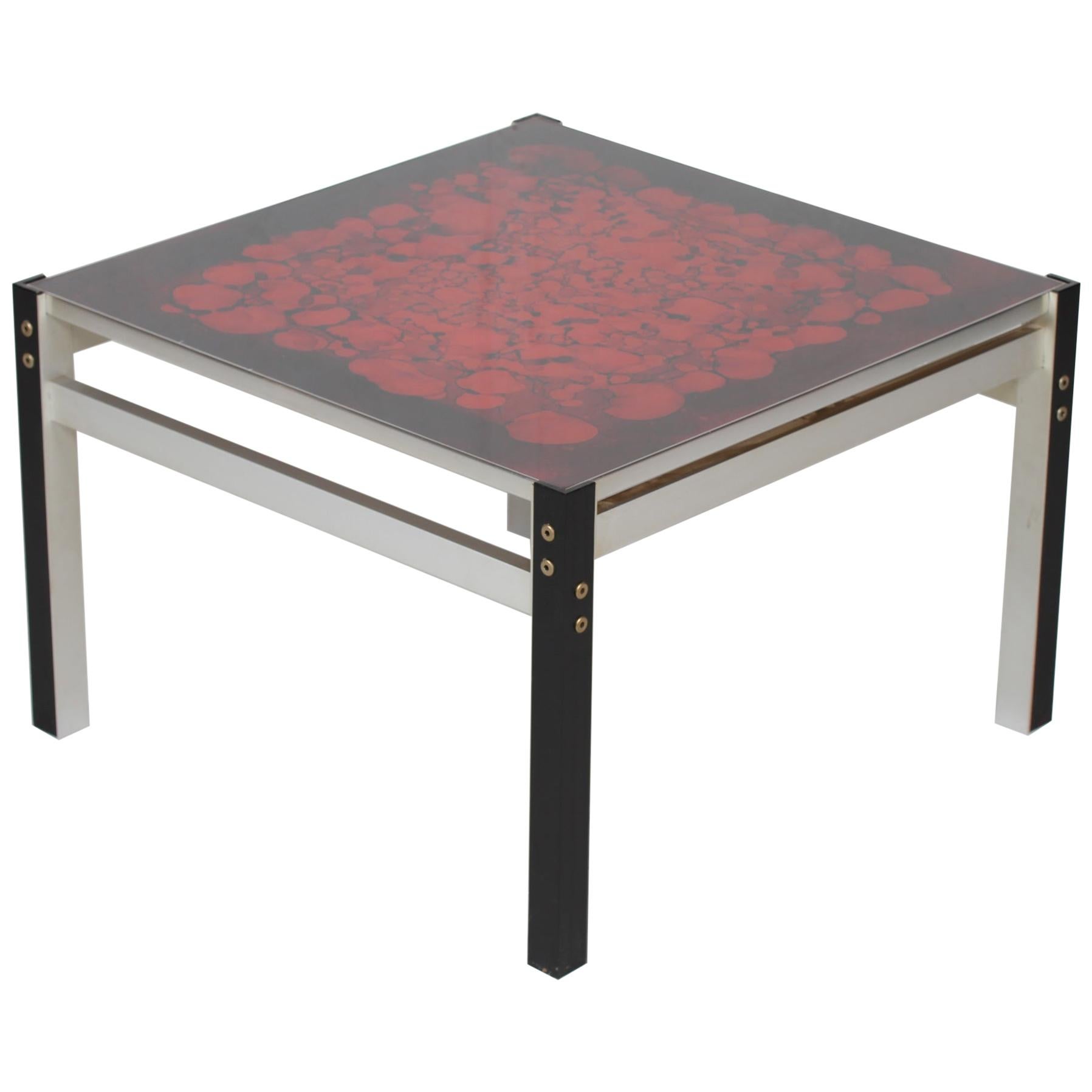 Red Enamel and Glass Table by Christophe Côme For Sale at 1stDibs