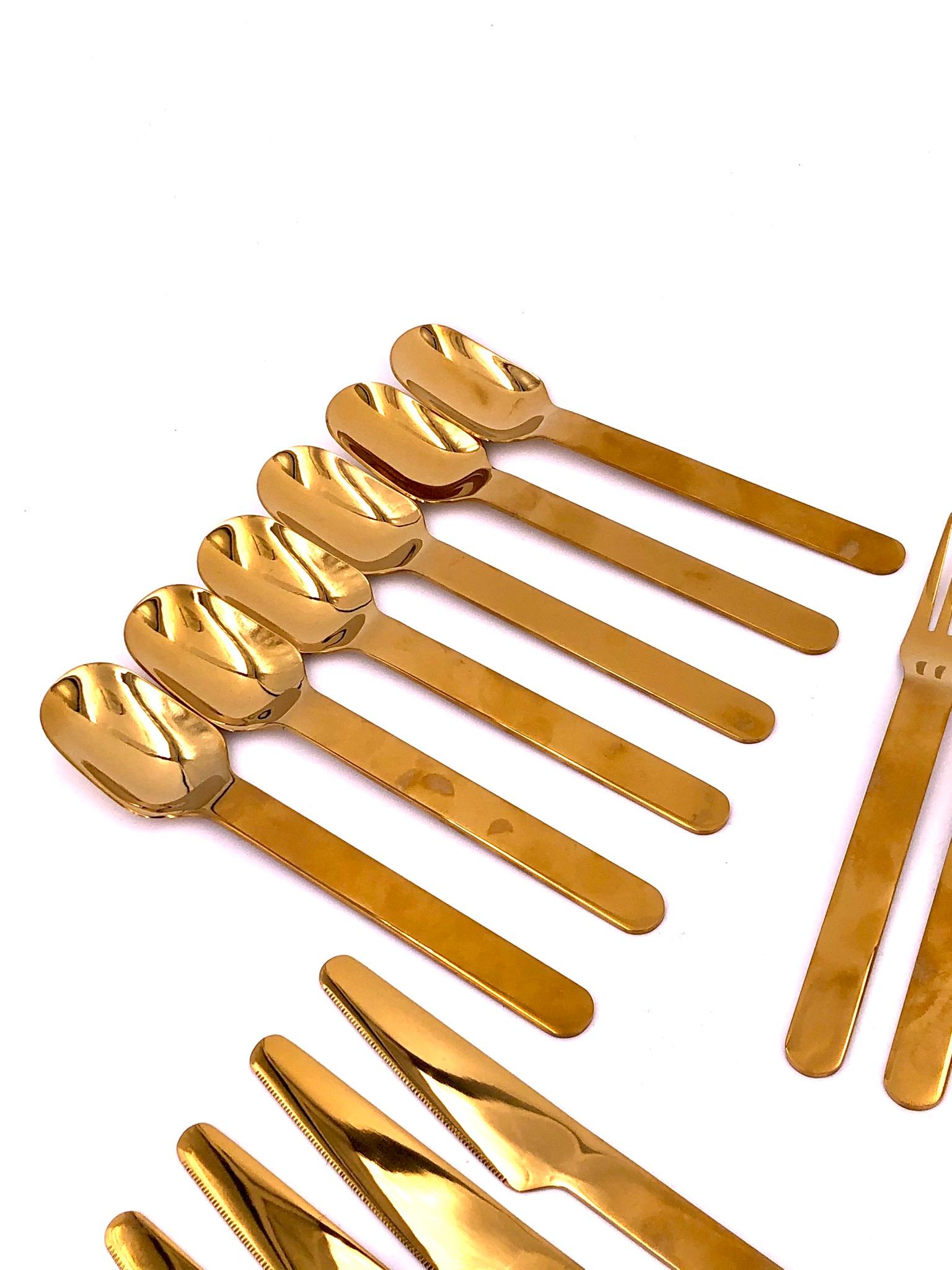 Danish Modern Stainless Steel Gold Flatware Set for Six at 1stDibs