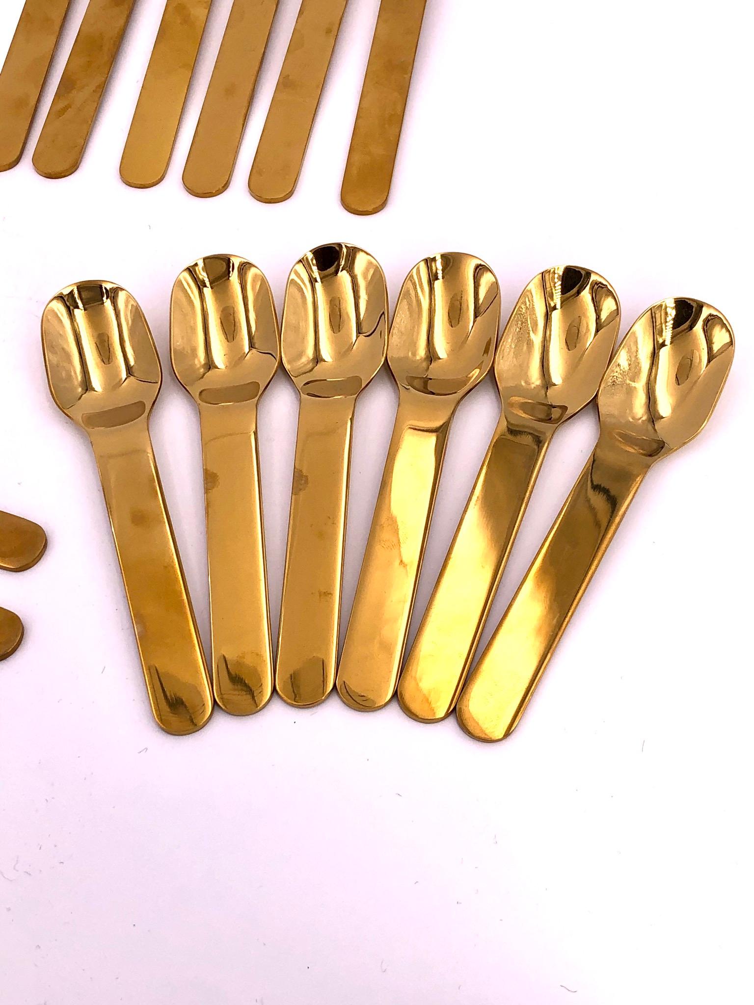 Danish Modern Stainless Steel Gold Flatware Set for Six at 1stDibs