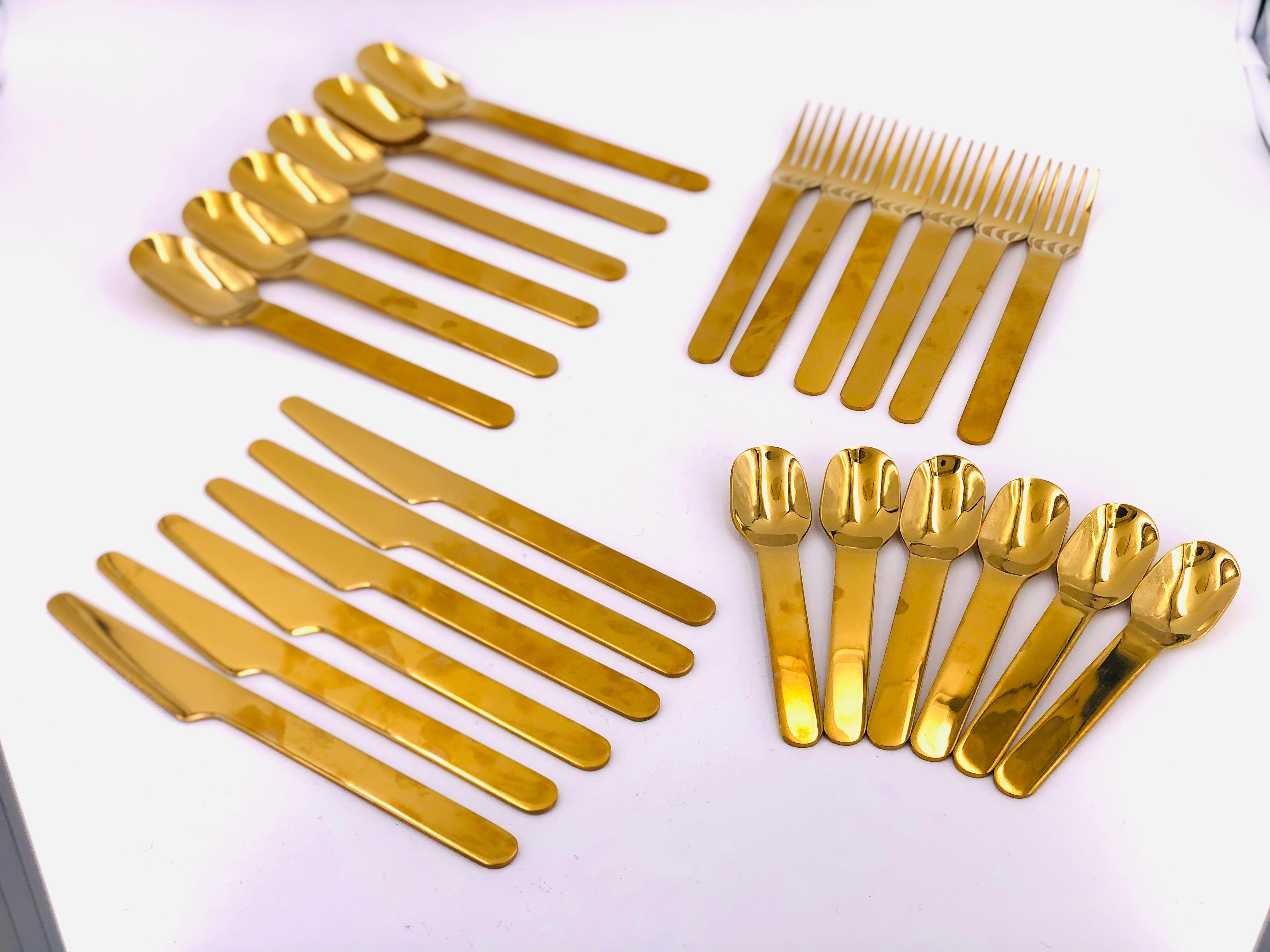 Danish Modern Stainless Steel Gold Flatware Set for Six at 1stDibs