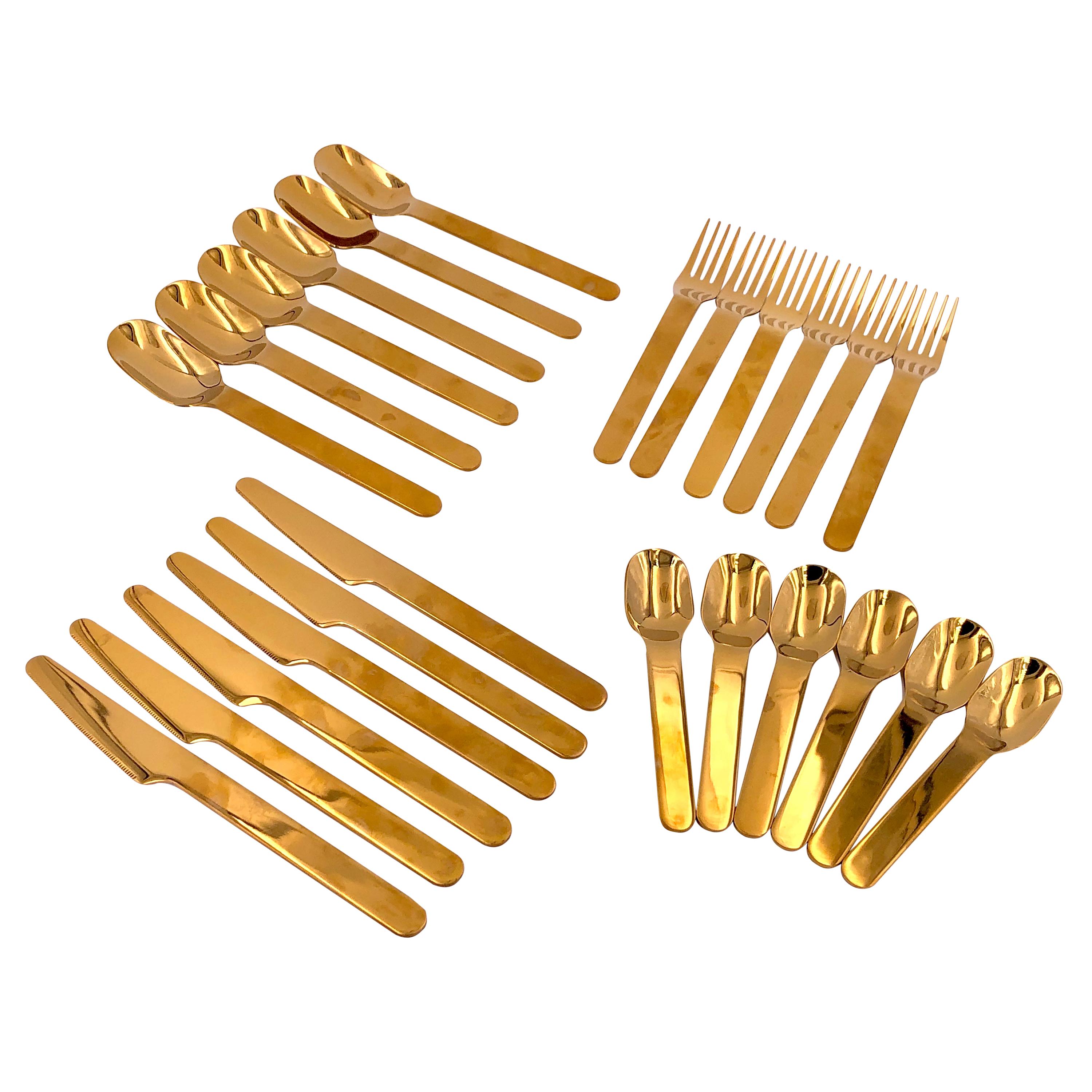 Danish Modern Stainless Steel Gold Flatware Set for Six at 1stDibs