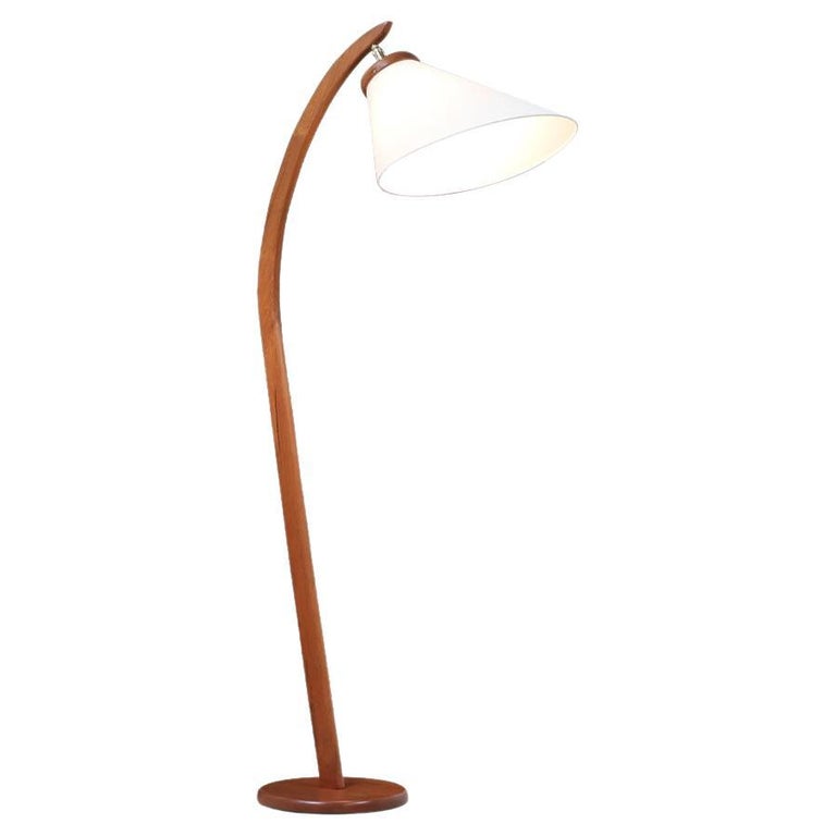 Danish Modern Teak Arch Floor Lamp with Articulating Cone Shade at 1stDibs