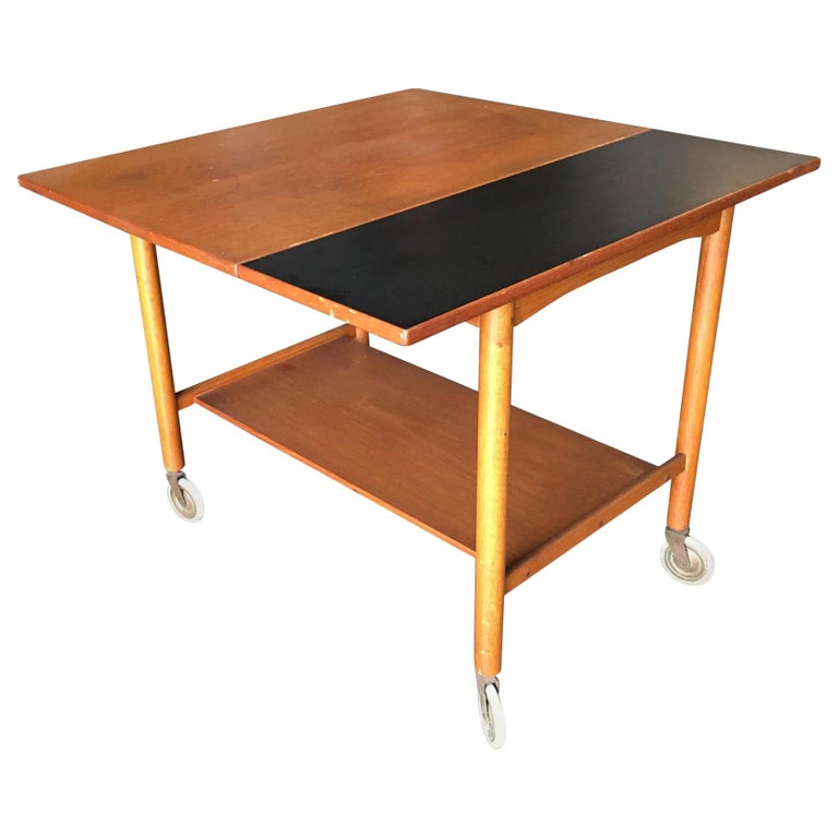 Danish Modern Teak Bar Cart with Convertible Folding Table top For Sale ...