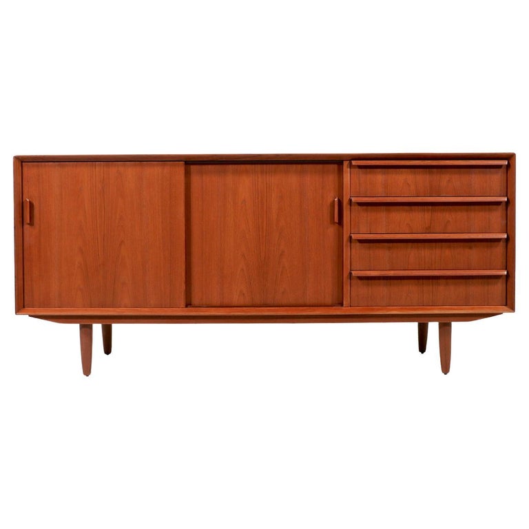 Danish Modern Teak Credenza with Drawers by Flaster For Sale at 1stDibs