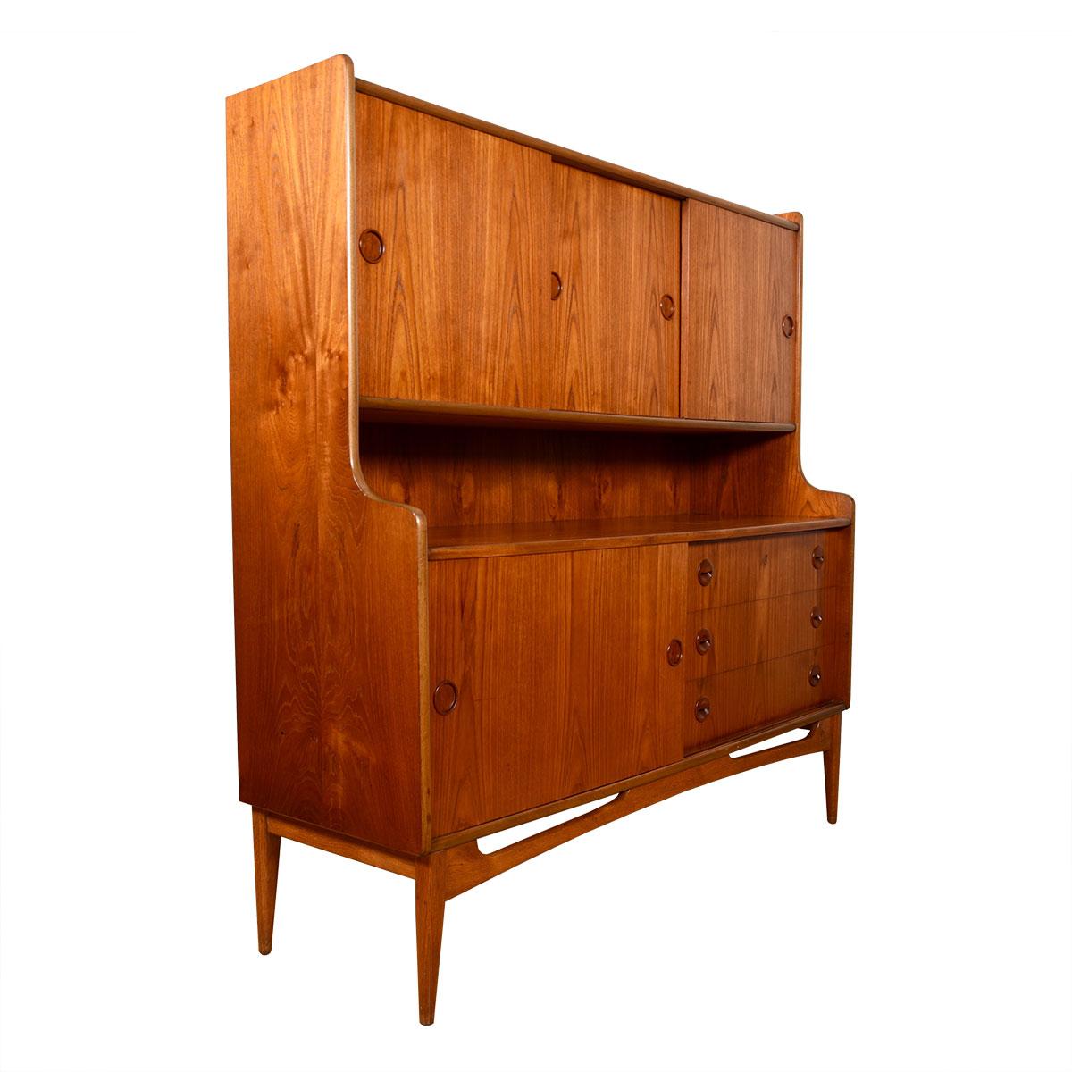 Danish Modern Teak Double Decker Tall Highboard For Sale at 1stDibs