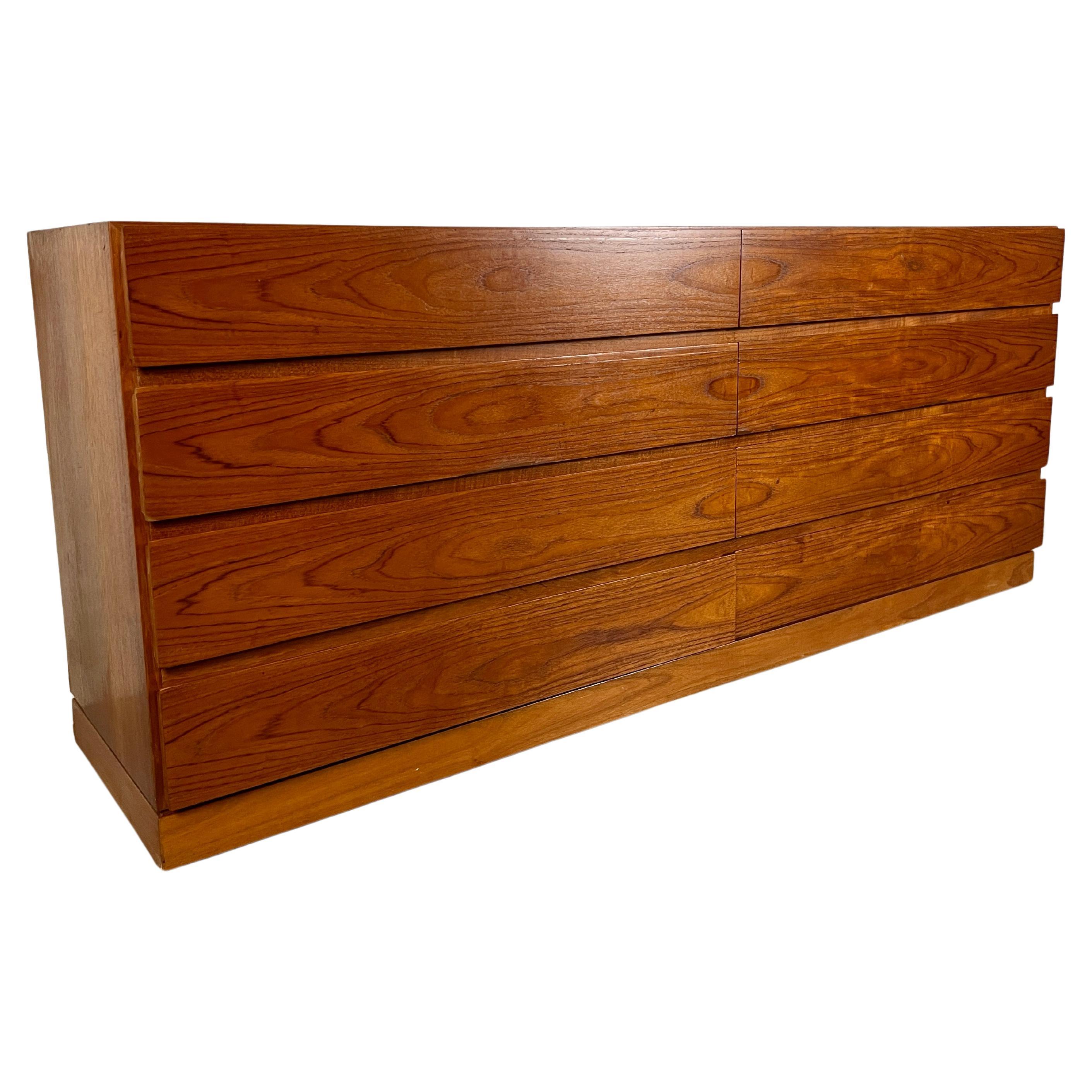 9 Drawer Teak Dresser with Leather Pulls at 1stDibs
