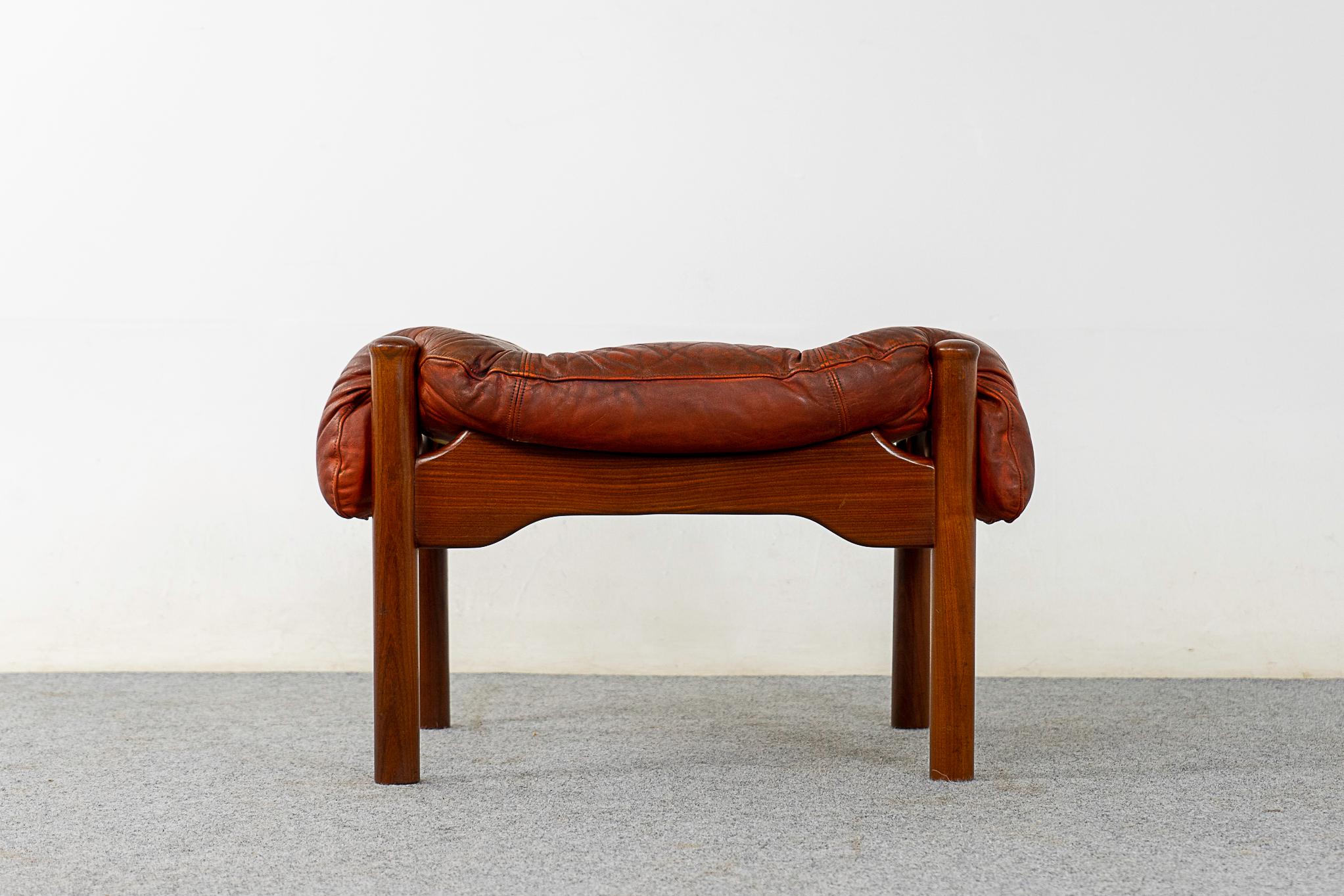 Danish Modern Teak and Leather Footstool For Sale at 1stDibs