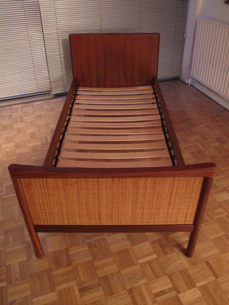 Danish Modern Teak and Rattan Single Bed at 1stDibs