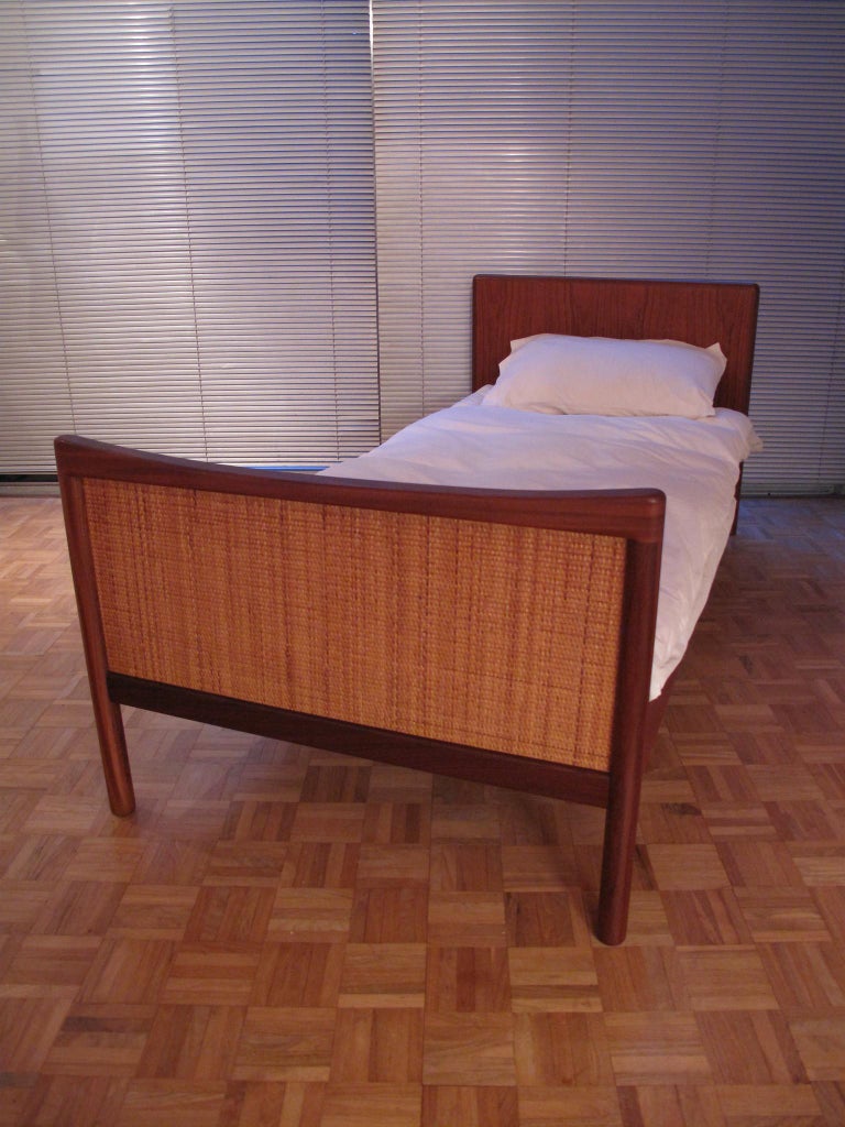 Danish Modern Teak and Rattan Single Bed at 1stDibs