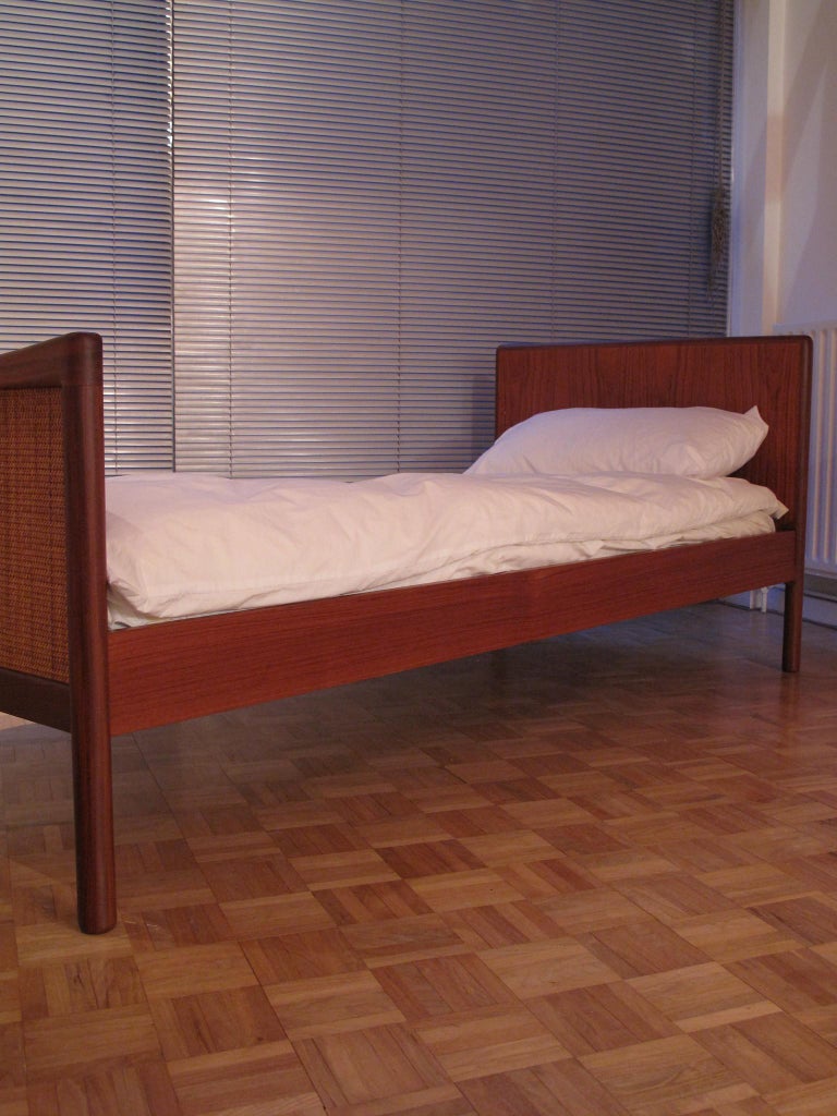 Danish Modern Teak and Rattan Single Bed at 1stDibs