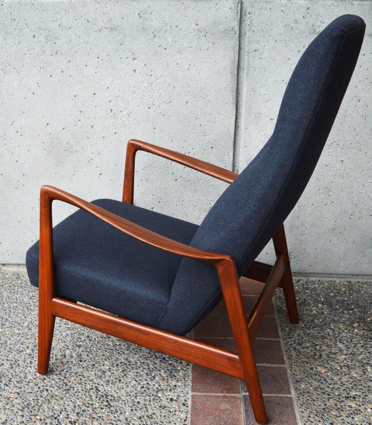 Danish Modern Teak Rocking Chair / Recliner and Ottoman, Charcoal Wool ...