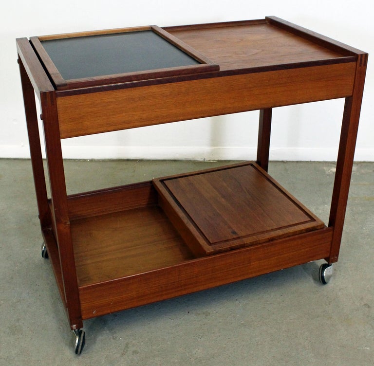 Danish Modern Teak Sliding Door Bar Cart For Sale at 1stDibs