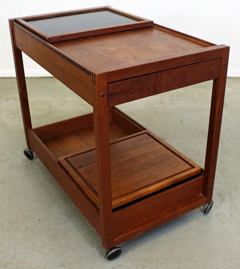 Danish Modern Teak Sliding Door Bar Cart For Sale at 1stDibs